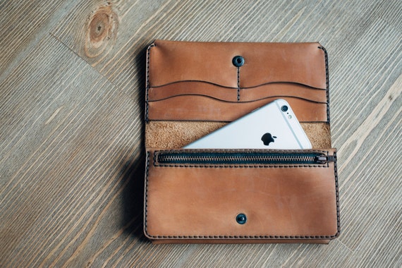 Leather wallet woman women gift long leather wallet large | Etsy