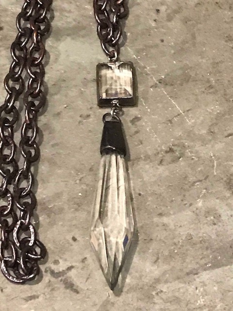 Rustic Soldered Faceted Crystal Quartz Pendant/quartz Connector/dark ...