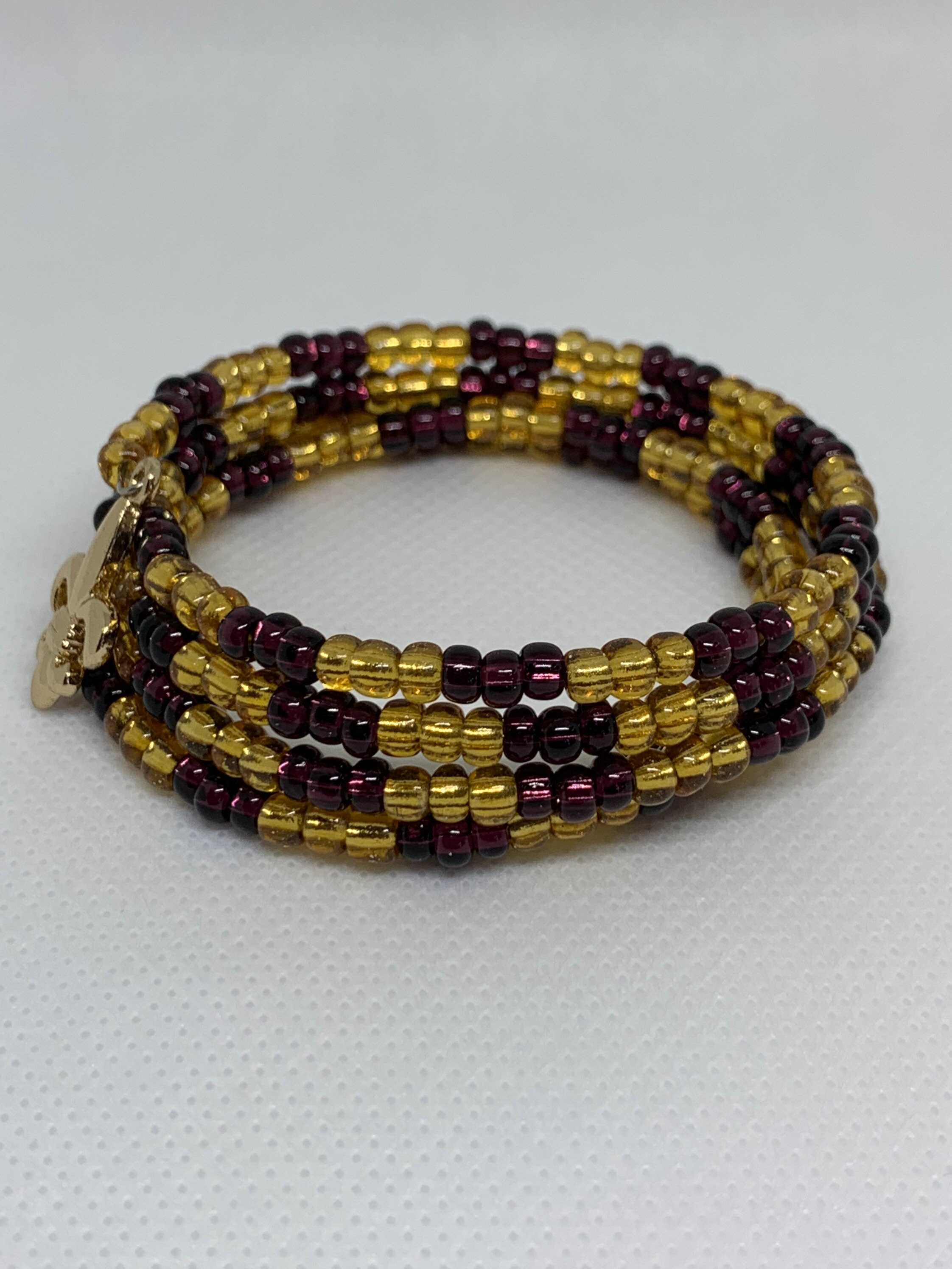 LSU Seed Bead Bracelet/purple and Gold/geaux Tigers/fleur De Lis/charms ...