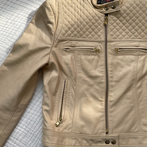 Cream Leather Jacket - Etsy