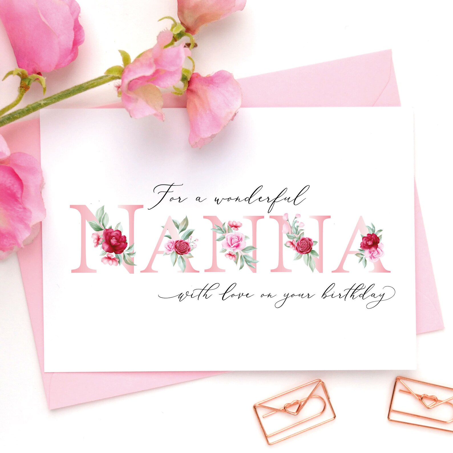 Nanna birthday card Card for Nan Floral Nanny birthday card | Etsy