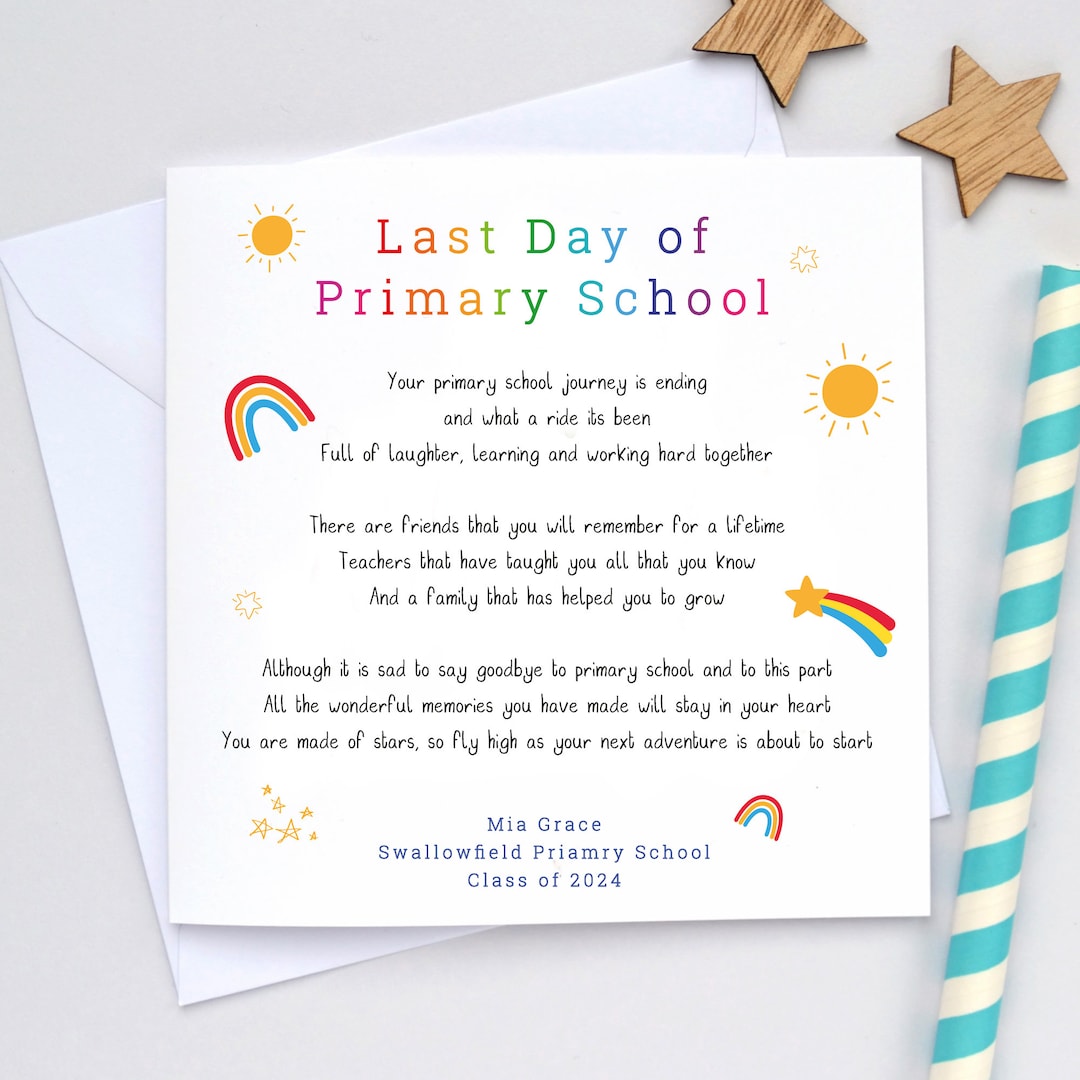 Last Day of Primary School Card, Last Day of Year 6 Card, Leaving ...