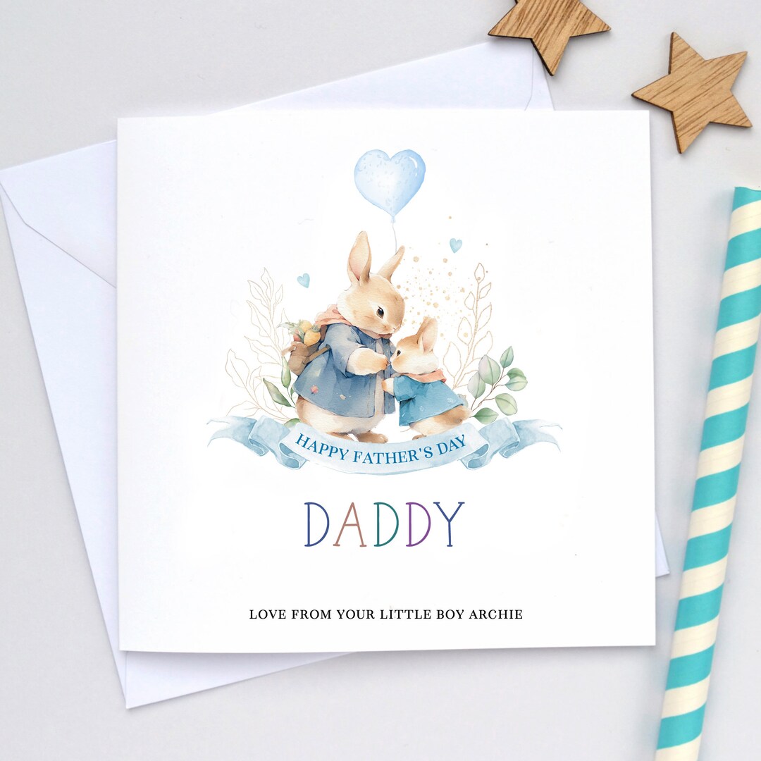 Daddy Fathers Day Card From Son, Card for Daddy Fathers Day, Rabbit ...