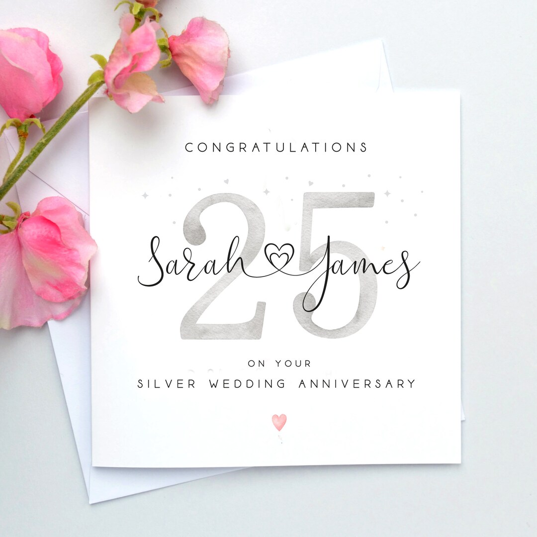 Silver Wedding Anniversary Card, Personalised 25th Anniversary Card ...