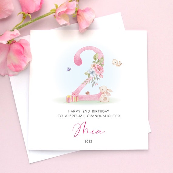 Personalised Girls 2nd Birthday Card Granddaughter 2nd - Etsy