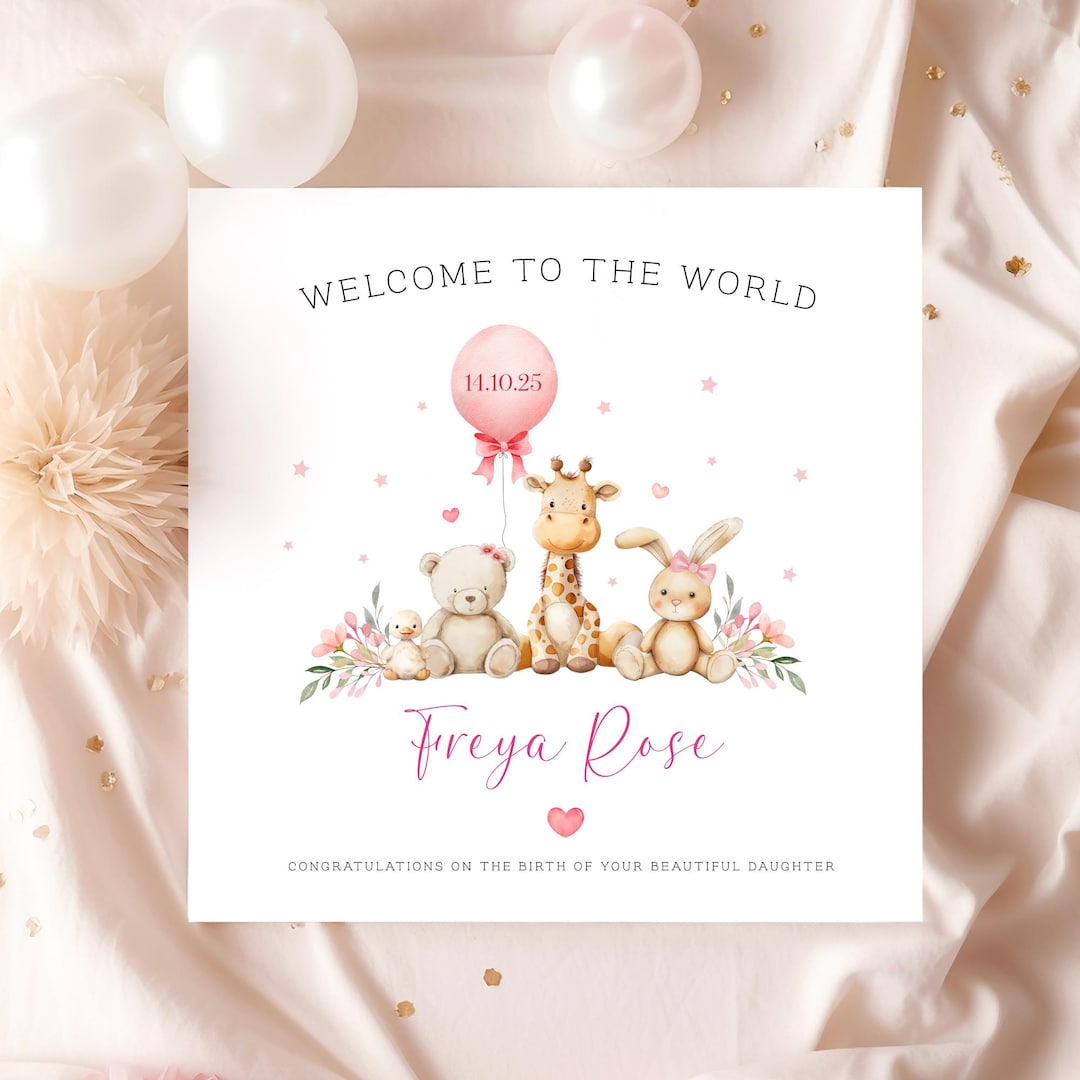 Personalised Baby Girl Card, Baby Daughter Card, Welcome to the World ...