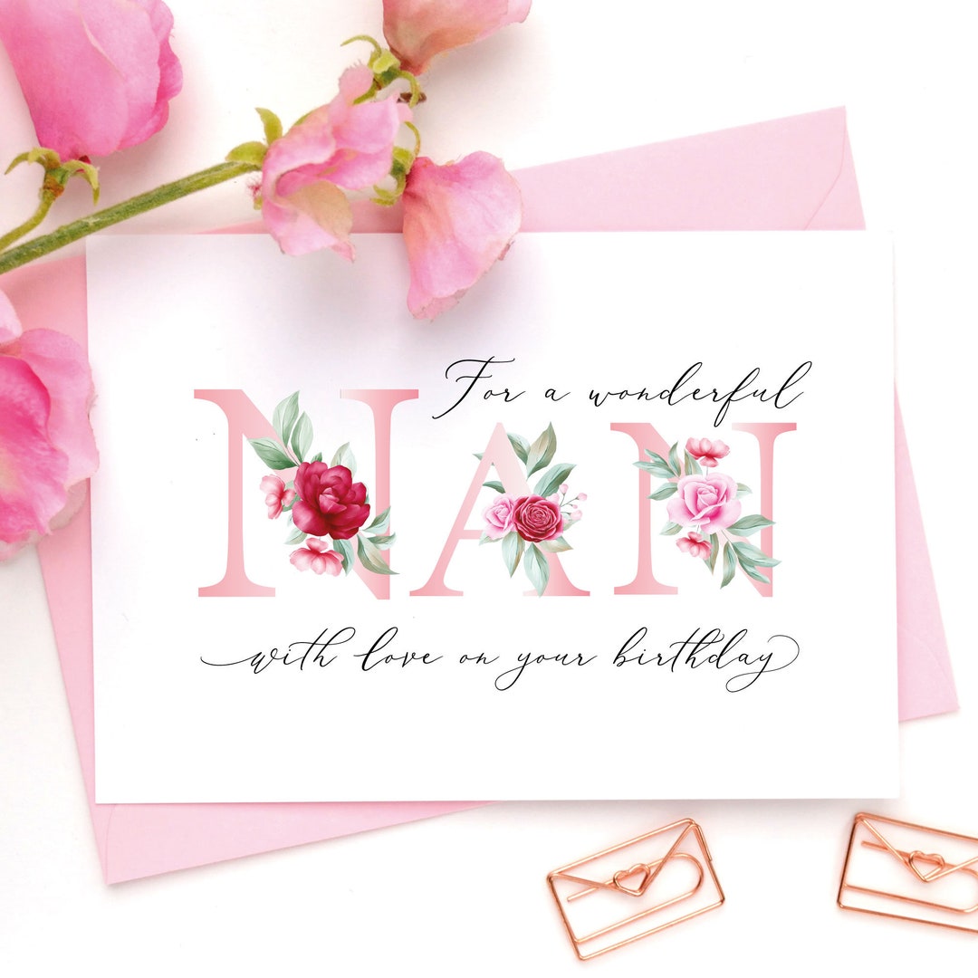 Nan Birthday Card, Nan Mother's Day Card, Floral Nan Birthday Day, Card ...