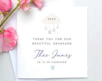 Thankyou for Our Beautiful Grandson Card Personalised New Baby Card ...