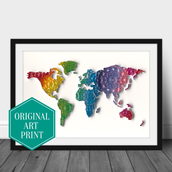 Geometric World Map Print Travel Map World Map Poster World - Etsy