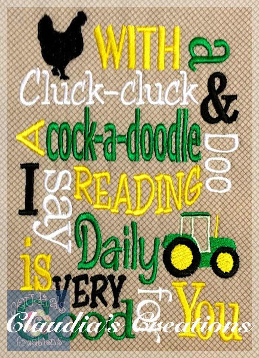 Cluck Cluck Subway Embroidery Saying, Farm Animal Pocket Pillow Saying ...