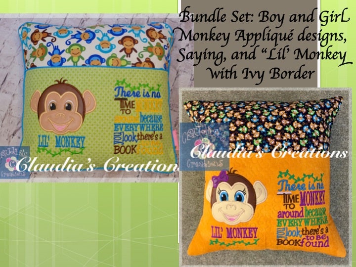 Monkey Bundle: Boy and Girl Monkey Appliqué Designs There is - Etsy