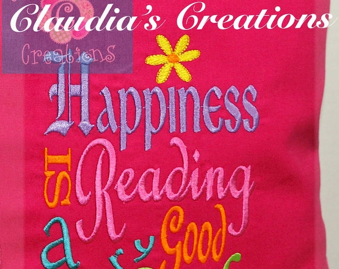 Happiness is Reading Subway Art Embroidery Saying, Pillow Saying ...