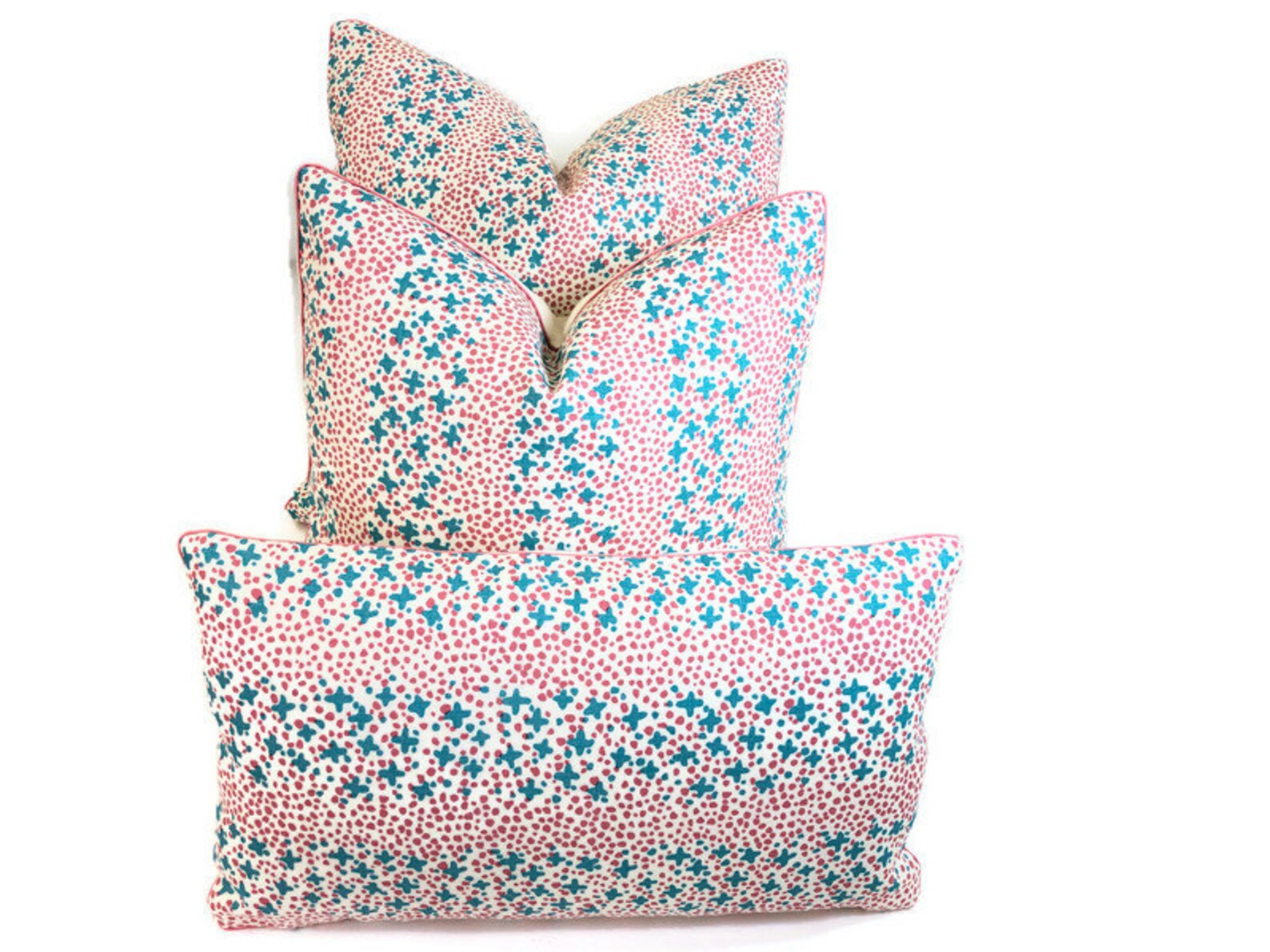Quadrille, Jacks II Turquoise Pink, Decorative High End Pillow Covers ...