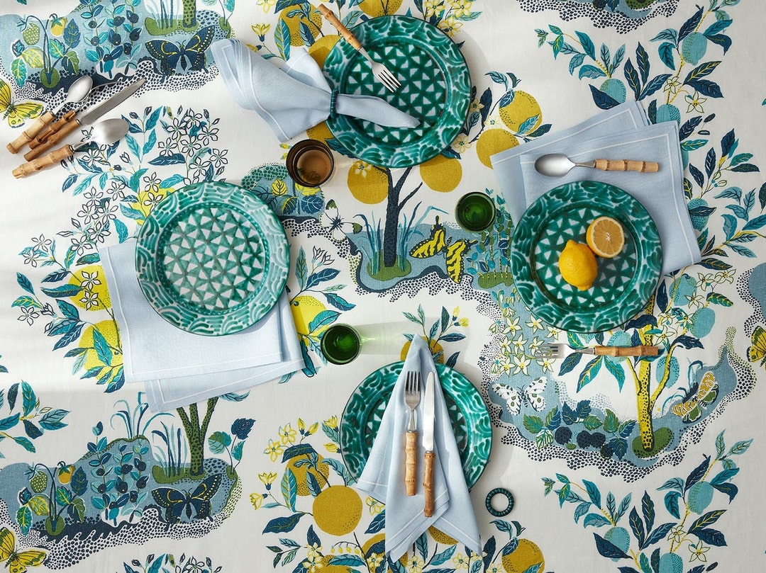 Schumacher Citrus Garden Tablecloth – Designer Linen Table Cloth ...