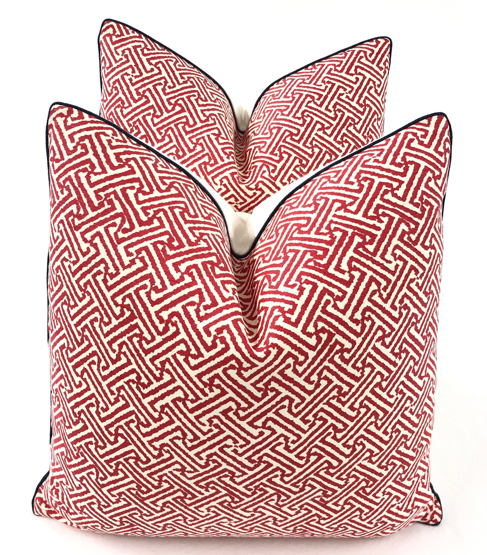 Pillow Cover Quadrille Pillow Cover Java Java in Red Pillow | Etsy