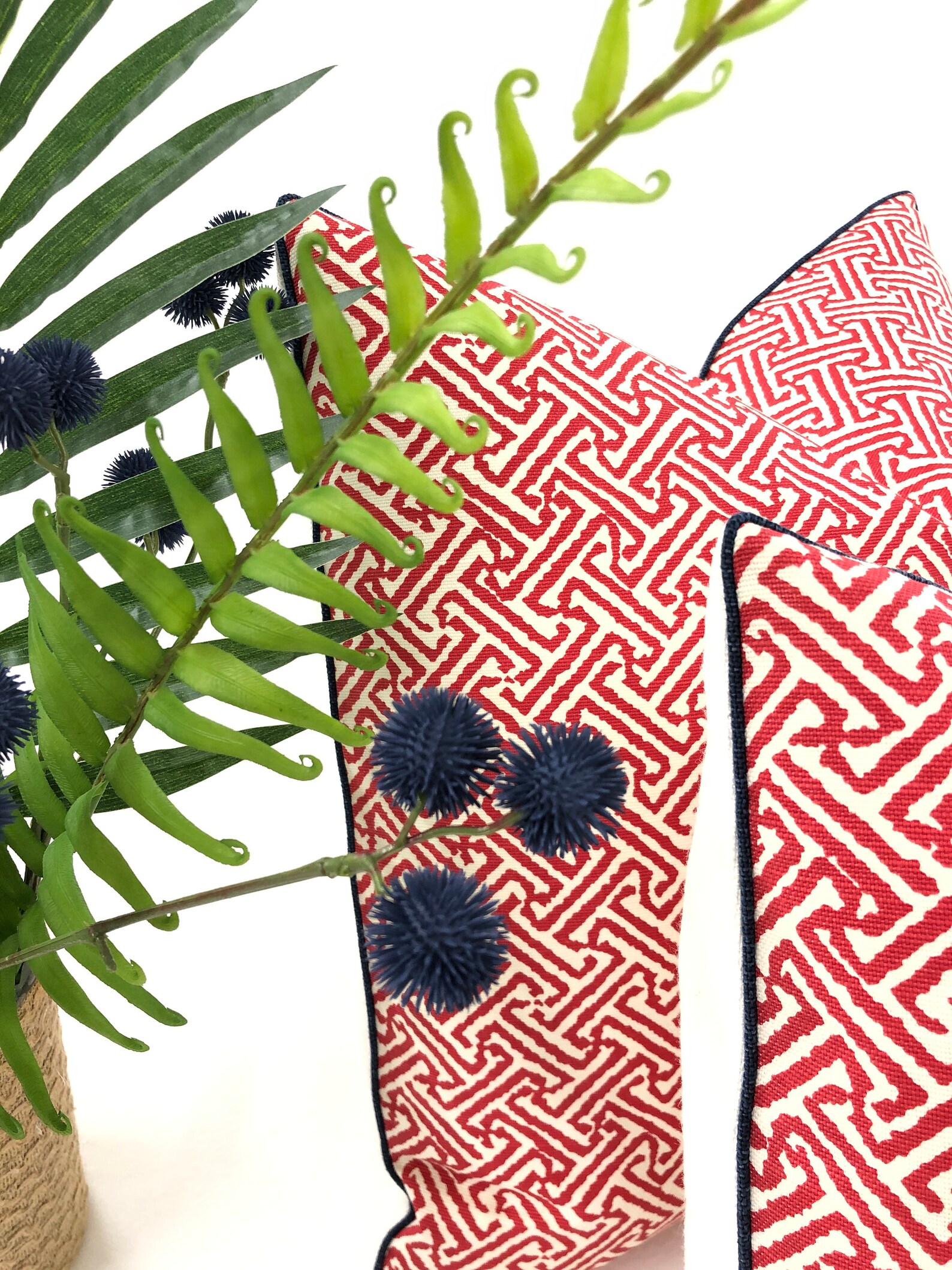 Pillow Cover Quadrille Pillow Cover Java Java in Red Pillow | Etsy