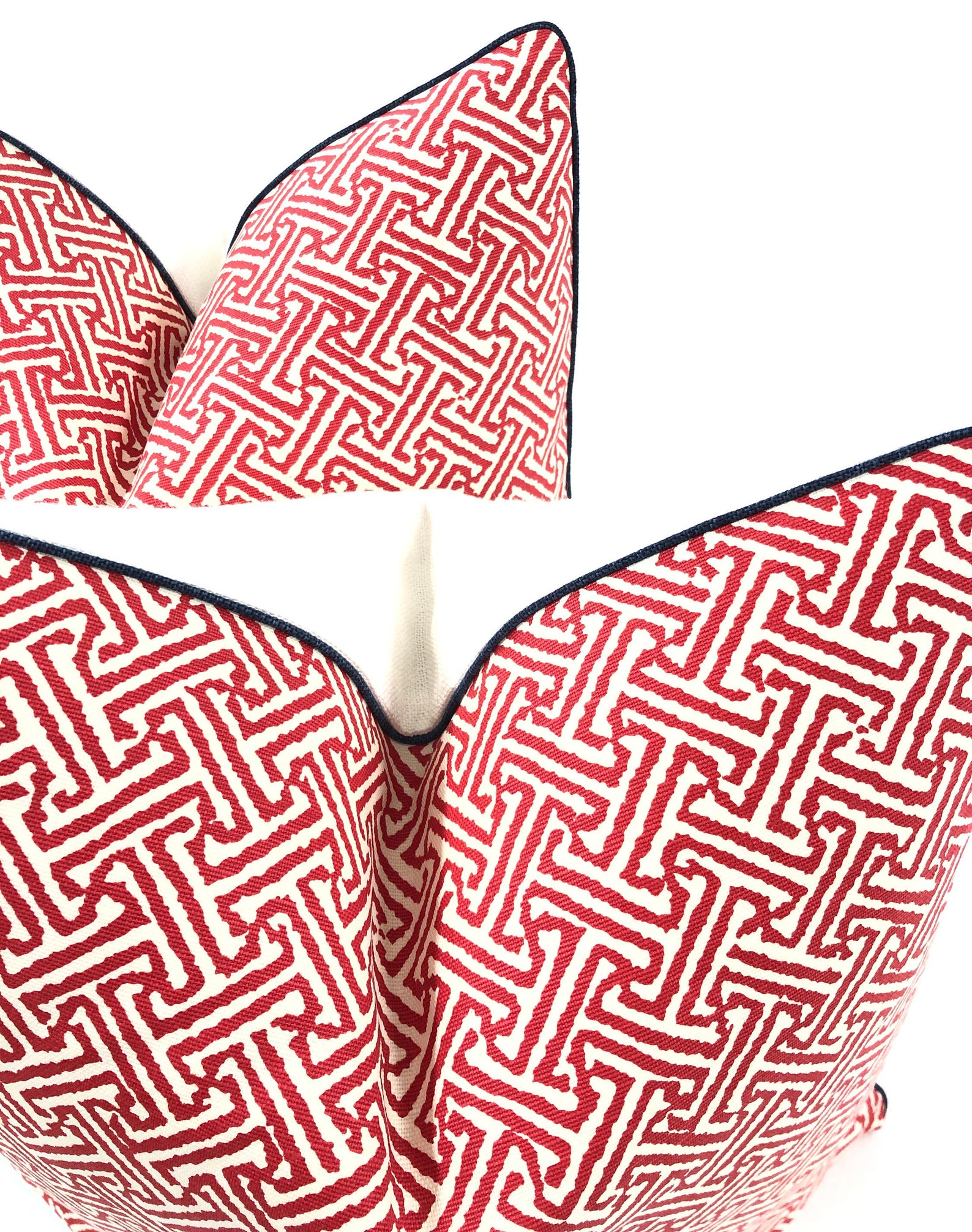 Pillow Cover Quadrille Pillow Cover Java Java in Red Pillow | Etsy