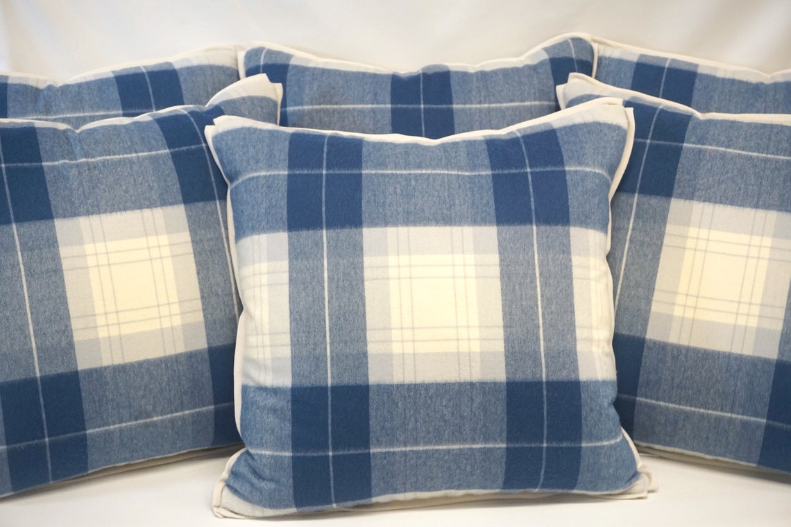Alpaca Sandra Jordan Prima Alpaca Plaid Blue Wool Pillows | Etsy