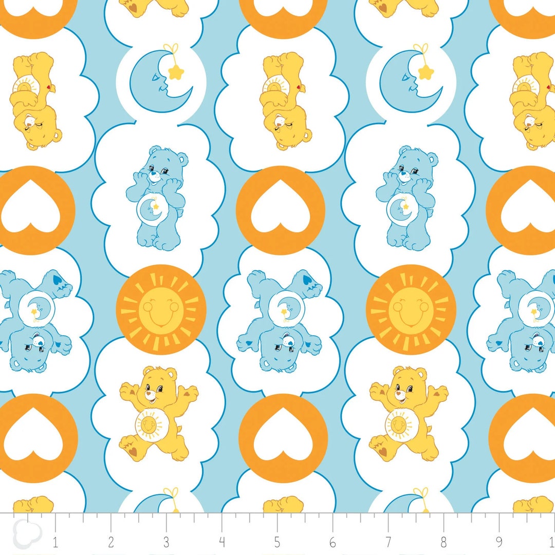 Care Bear Fabric Funshine & Bedtime Bears in Blue Premium Quality 100% ...