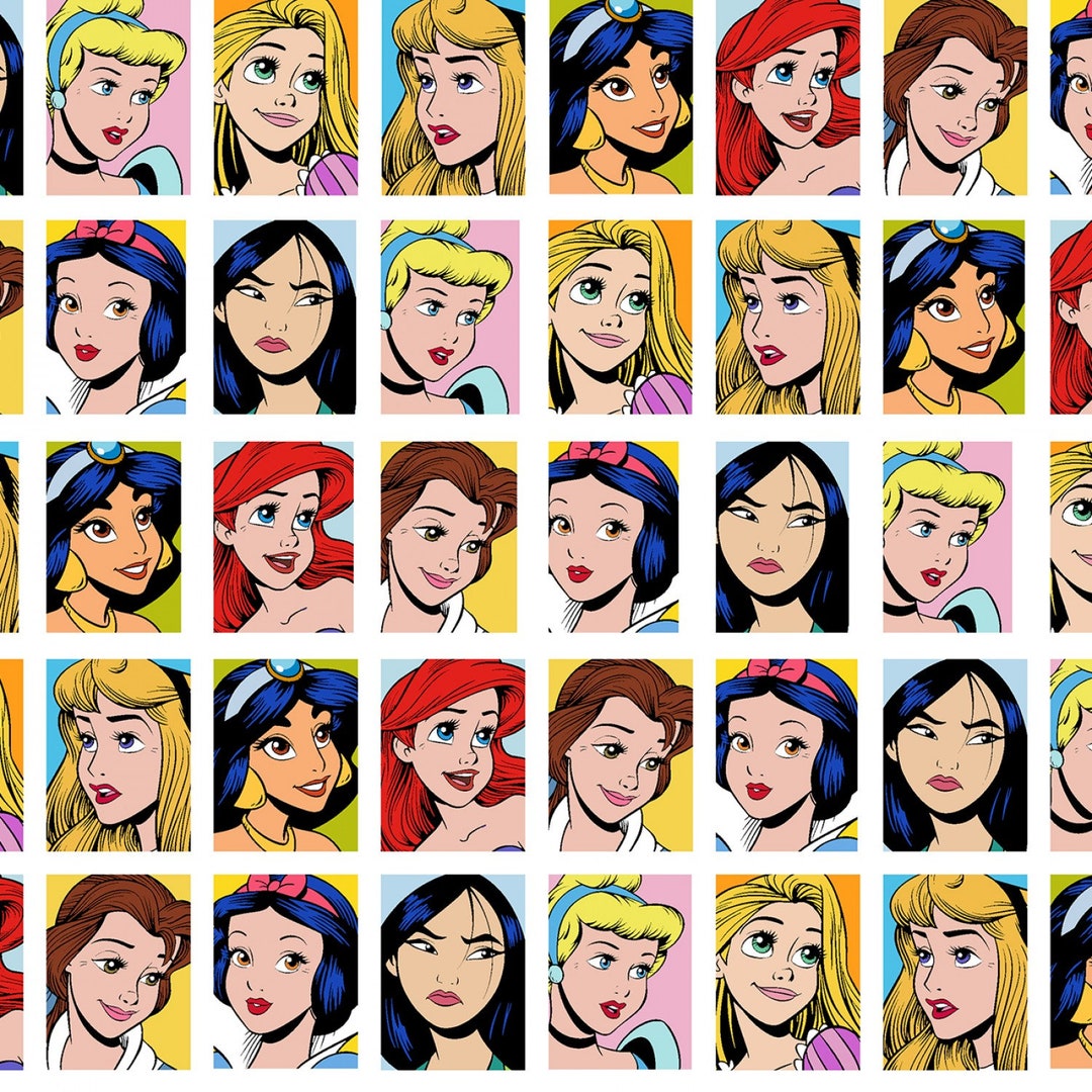 Disney Princess Grid Faces Fabric 100% Cotton Fabric From Springs ...
