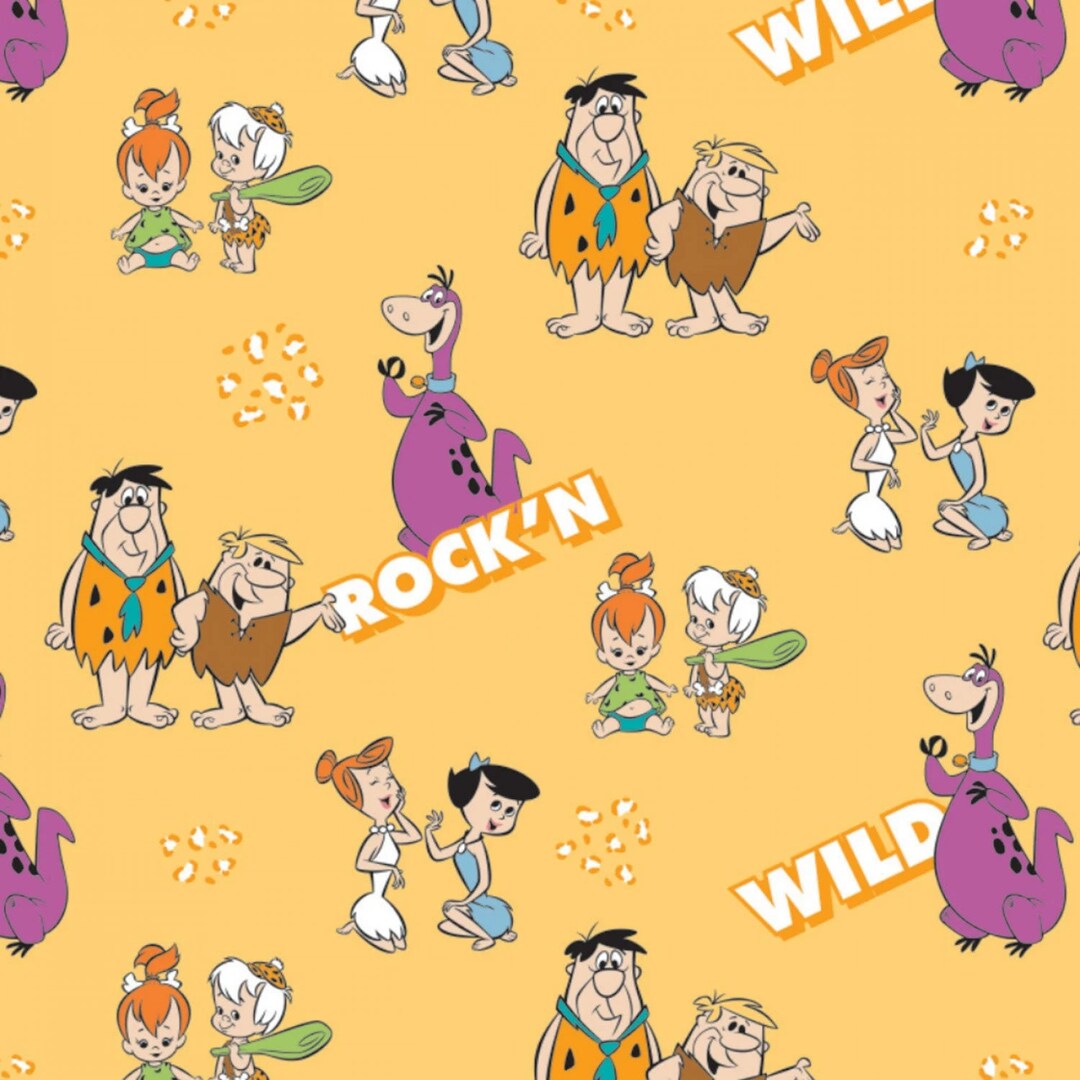 Flintstones Fabric Gang's a Rock'n in Yellow Premium Quality 100% ...