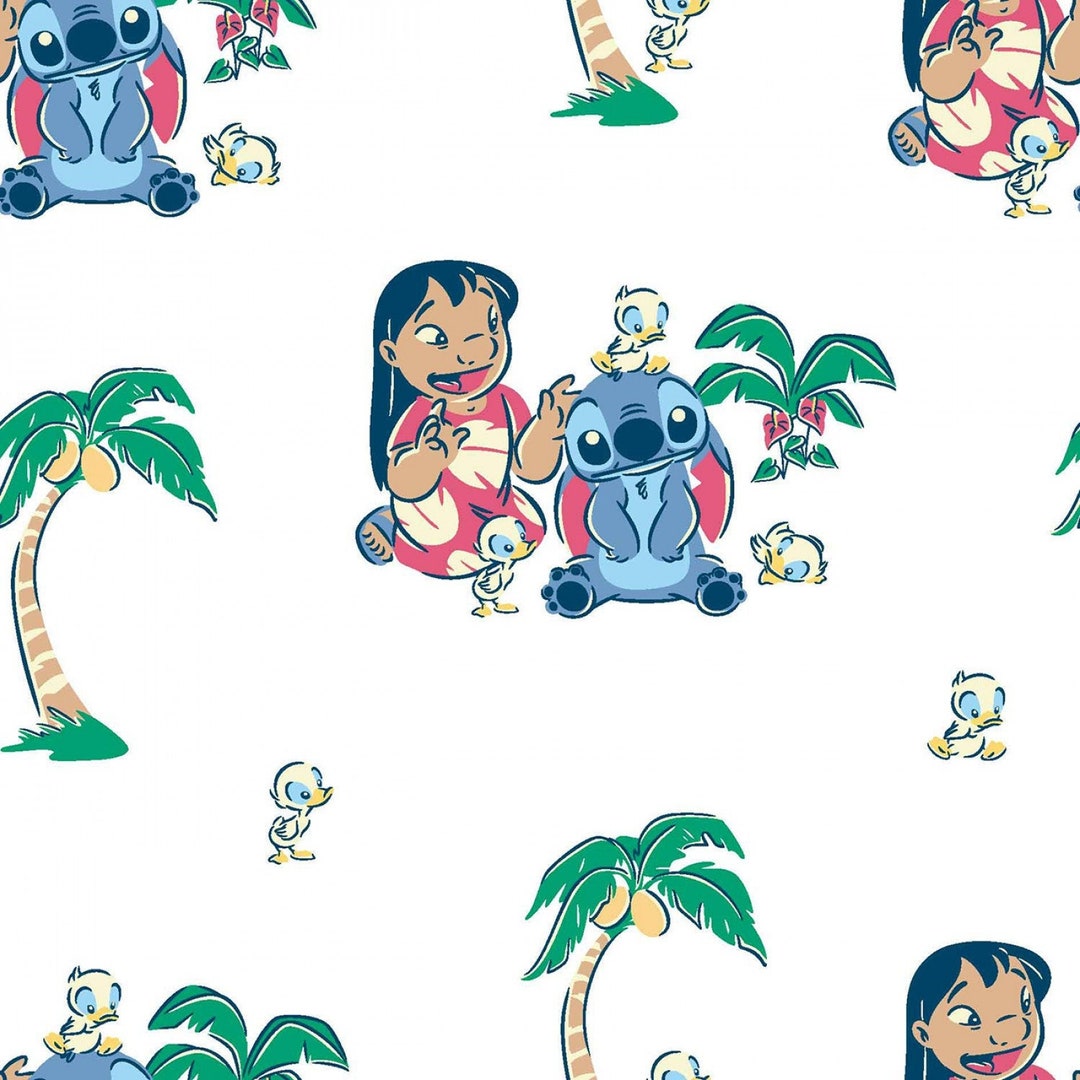Disney Fabric Lilo & Stitch With Friends in White 100% Cotton Fabric ...