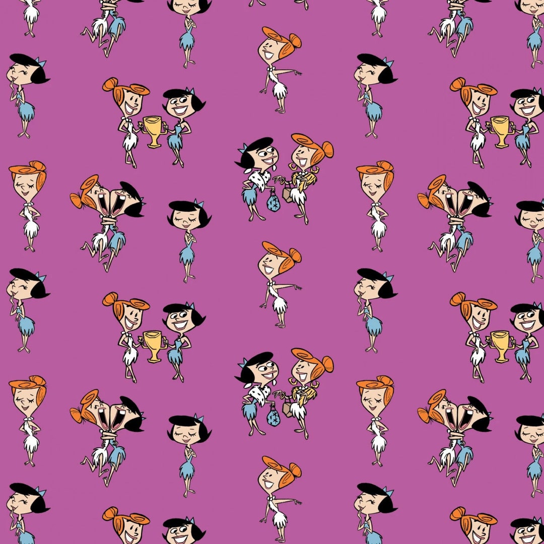 Flintstones Fabric Wilma & Betty in Purple Premium Quality 100% Cotton ...