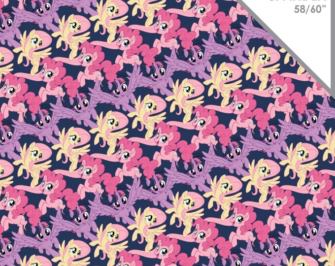 Hasbro KNIT Fabric My Little Pony MLP Pony Stripe in Navy Knit Fabric ...
