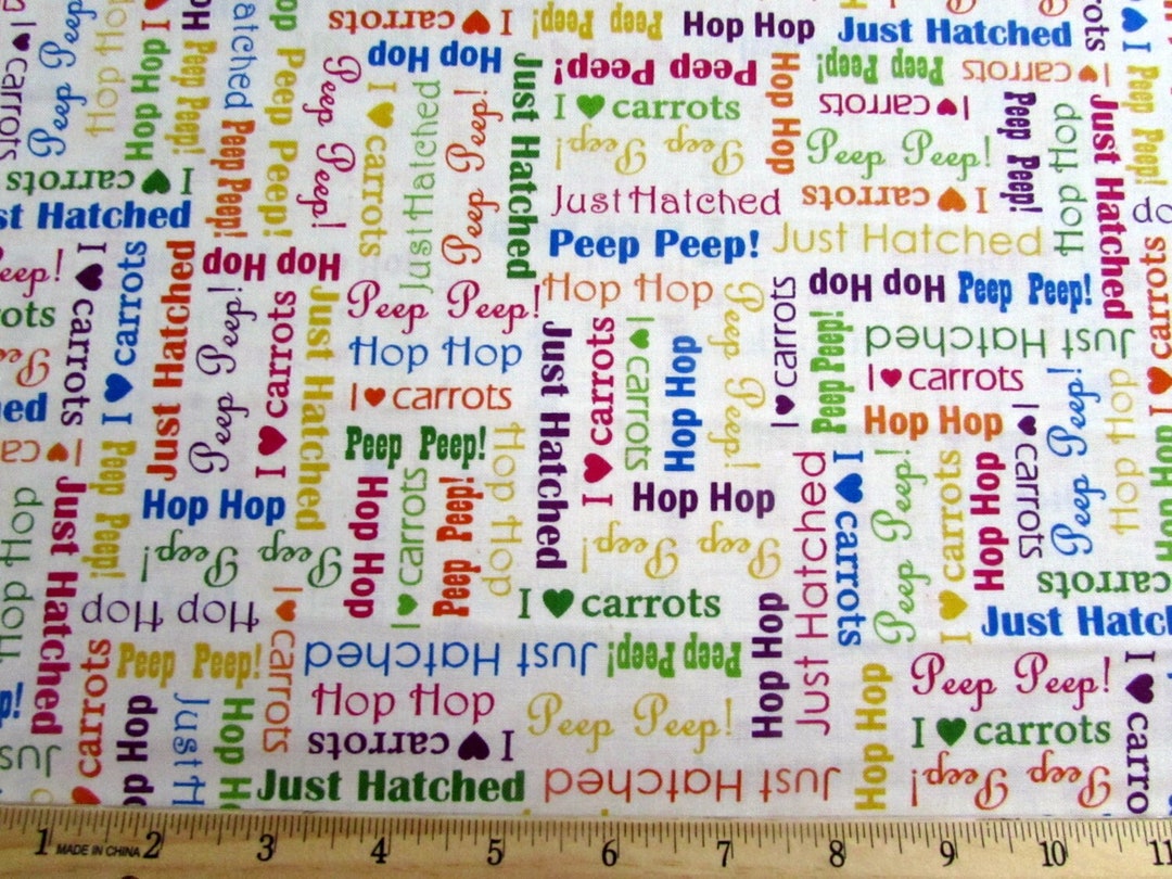 Easter Fabric Just Hatched Easter Words in White Premium Quality 100% ...