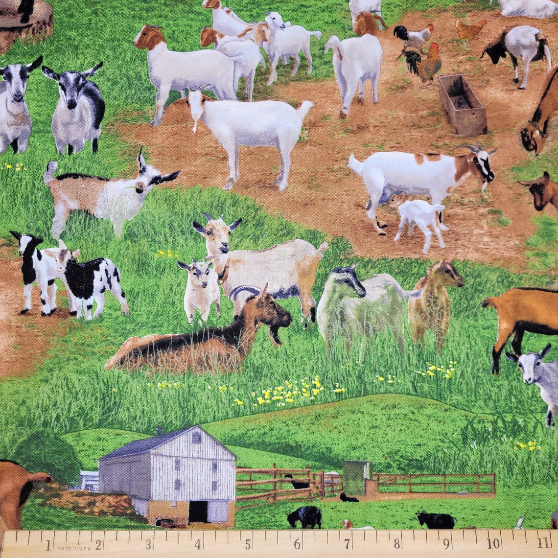 Goat Fabric Farm Animals Goats in Multi 100% Cotton Fabric From ...