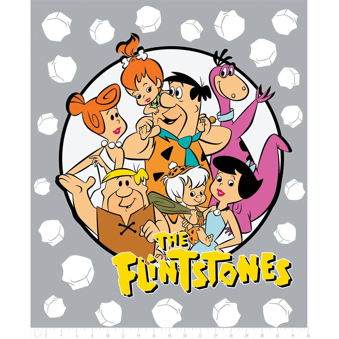 Flintstones Fabric Panel in Gray Premium Quality 100% Cotton Fabric ...