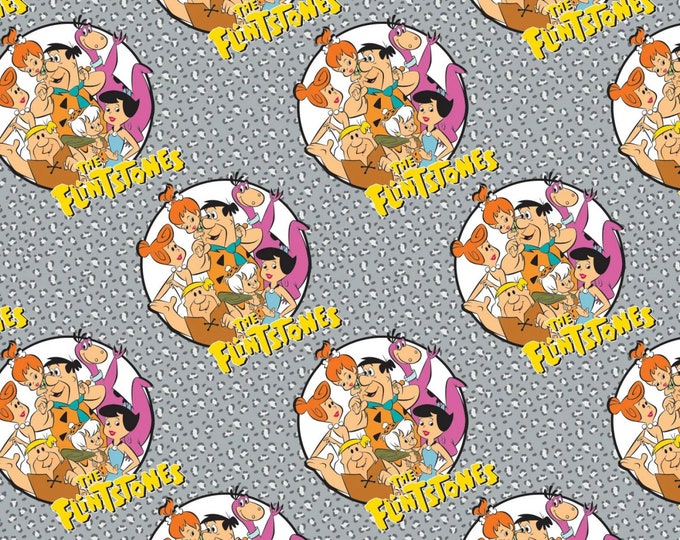 Flintstones Fabric Stone Age Family in Gray Premium Quality 100% Cotton ...