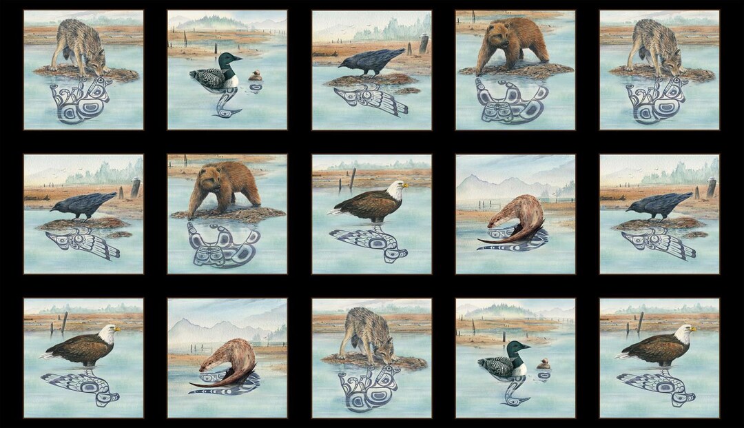 Native Reflections Block Panel 24"x43" on Black 100% Cotton From ...