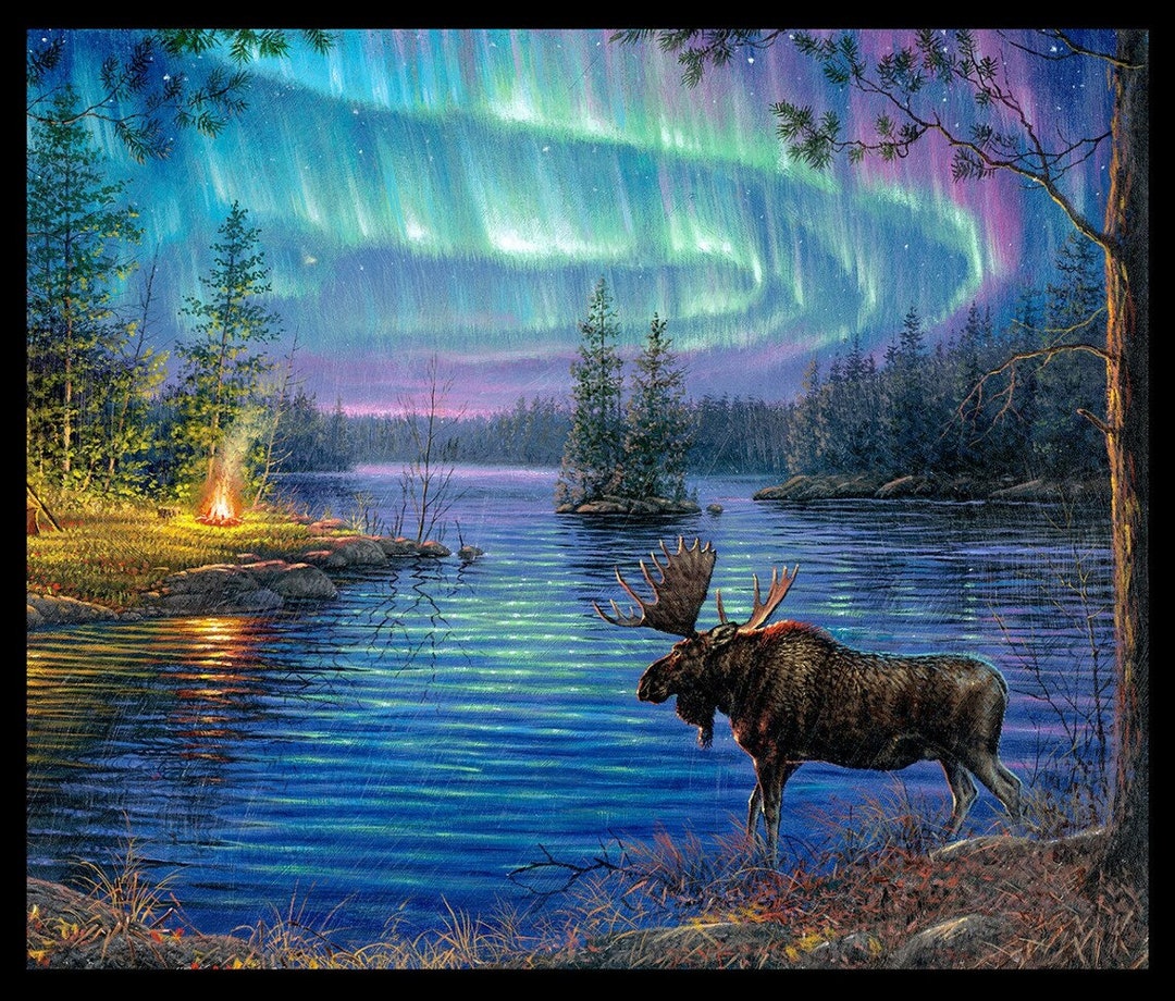 Moose Fabric Panel Northern Lights Premium Quality 100% Cotton Fabric ...
