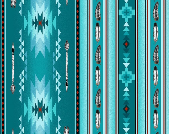 Native Spirit Arrows and Feathers in Turquoise 100% Cotton Fabric From ...