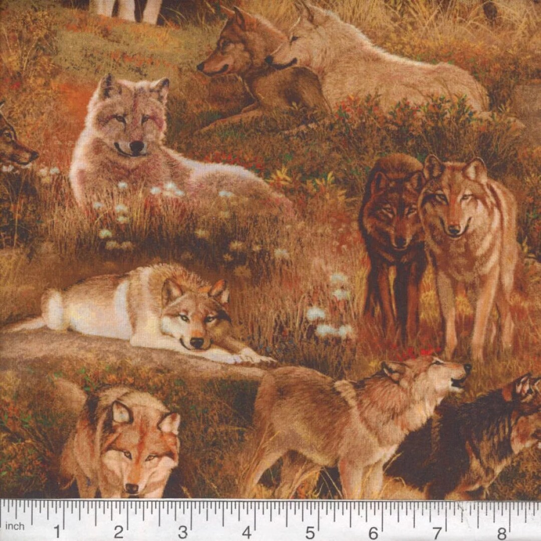 Wolf Fabric Territorial Trail Scenic in Brown 100% Cotton Fabric From ...