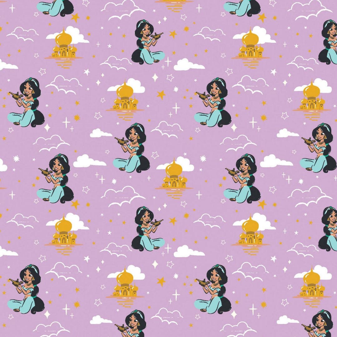 Disney Aladdin Fabric Heart of a Princess Jasmine in Purple 100% Cotton ...