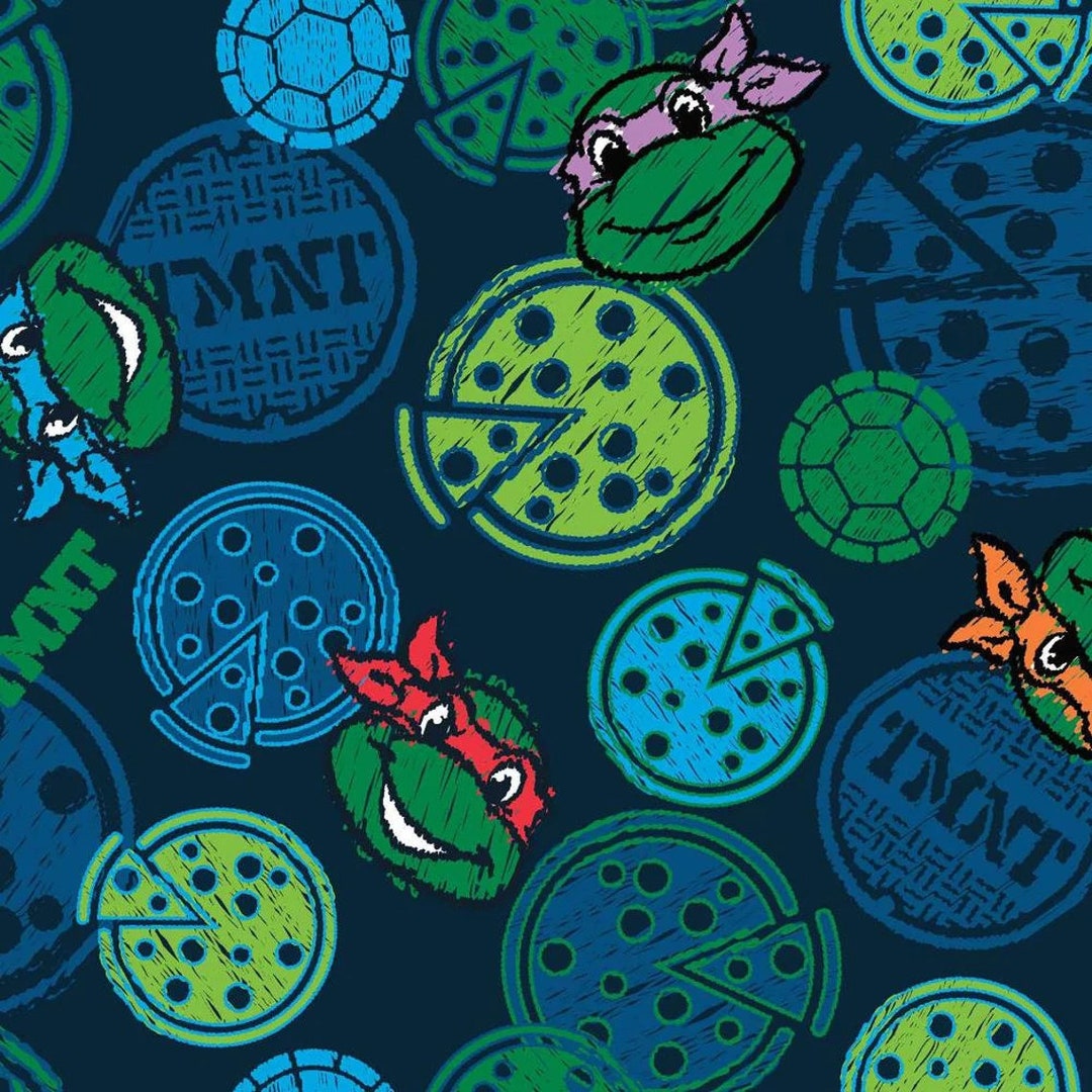 Teenage Mutant Ninja Turtles Fabric Nickelodeon Circles in Blue 100% ...