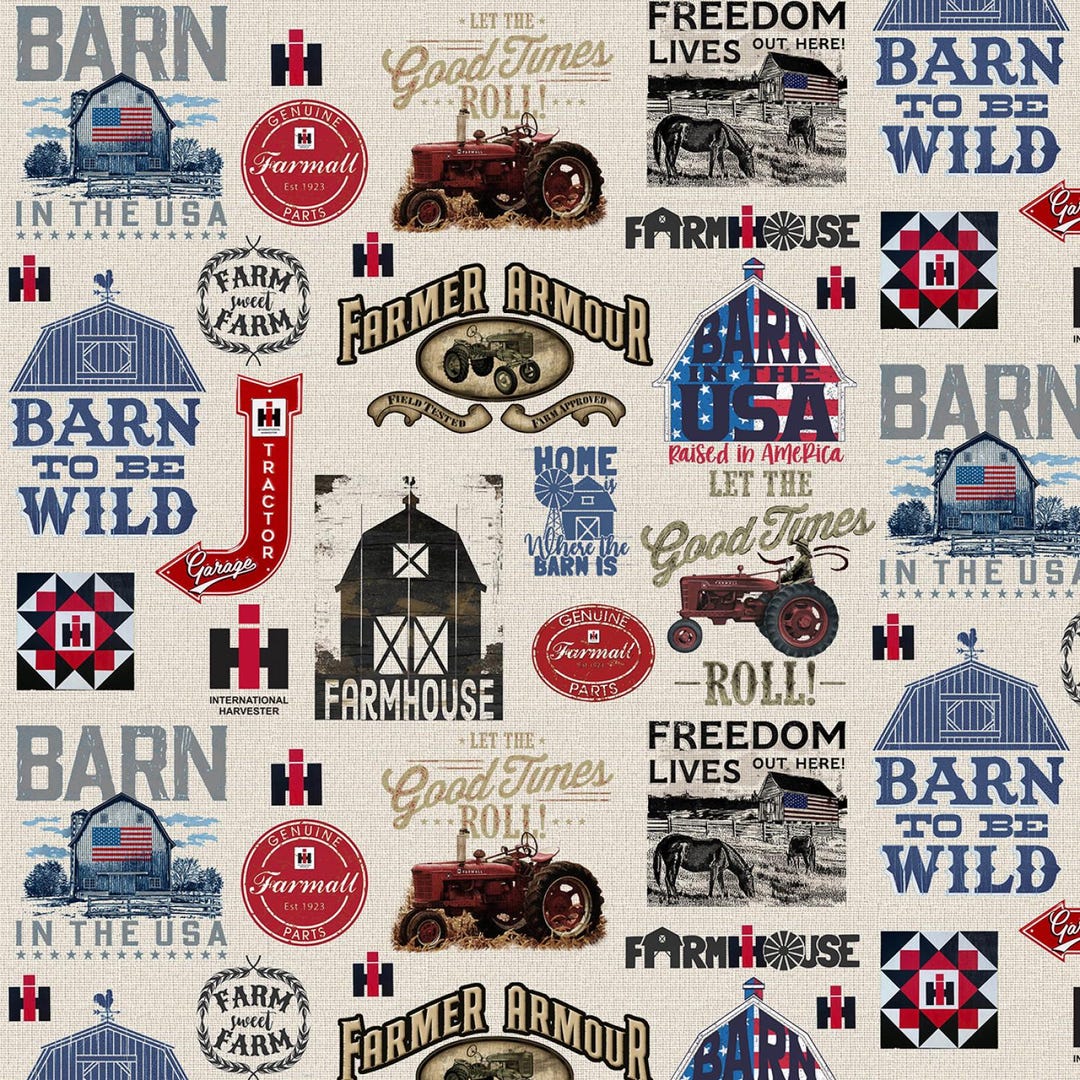 Farmall Fabric Farmall Tractor Signs in Cream 100% Cotton Fabric From ...