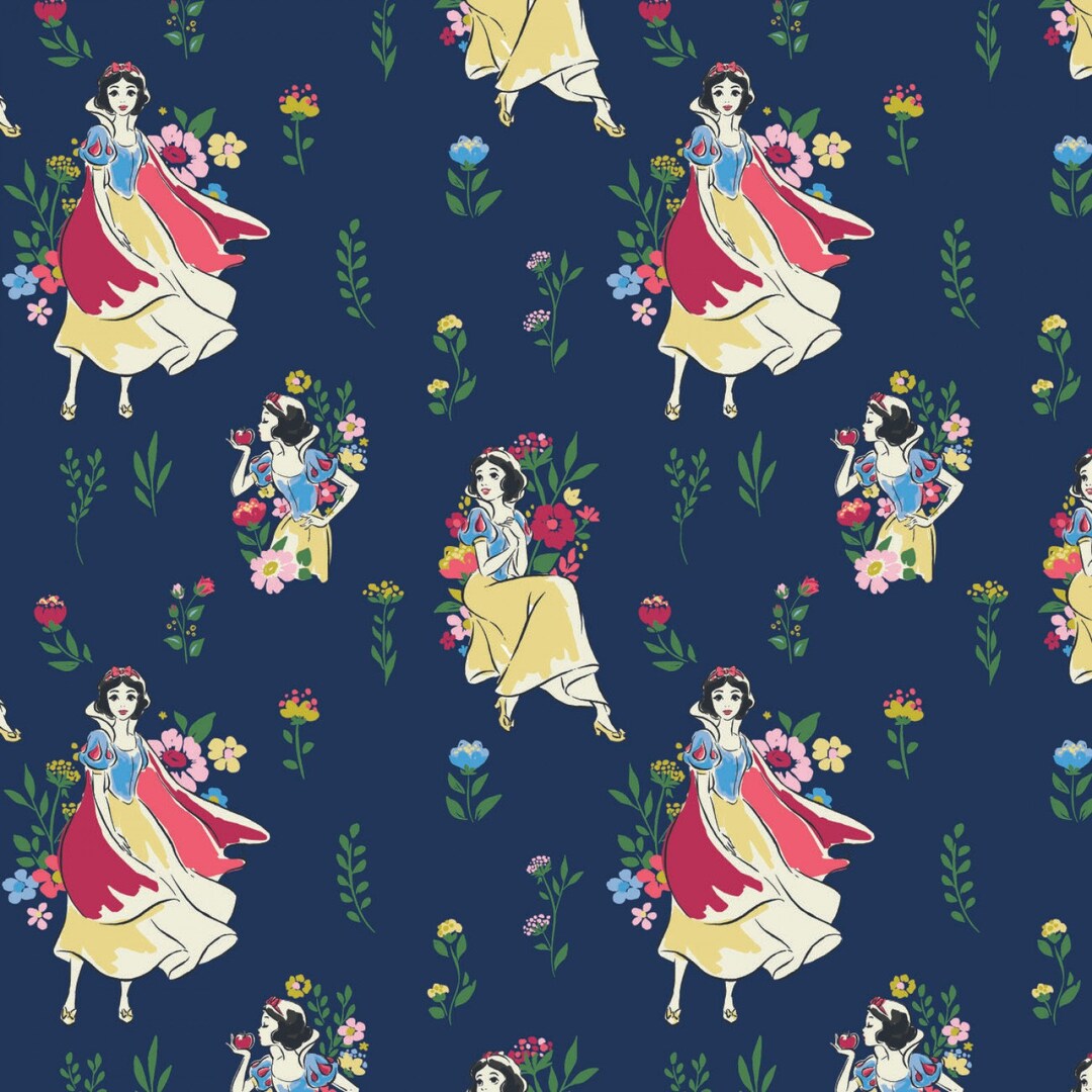 Disney Princess Fabric Princess Snow White & Seven Dwarfs in Blue ...