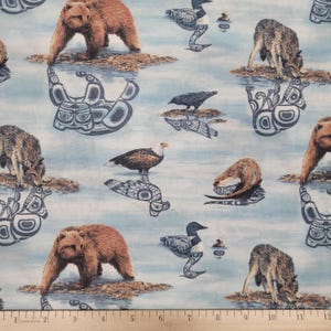Native Reflections Wildlife Scenes in Aqua 100% Cotton Fabric From ...