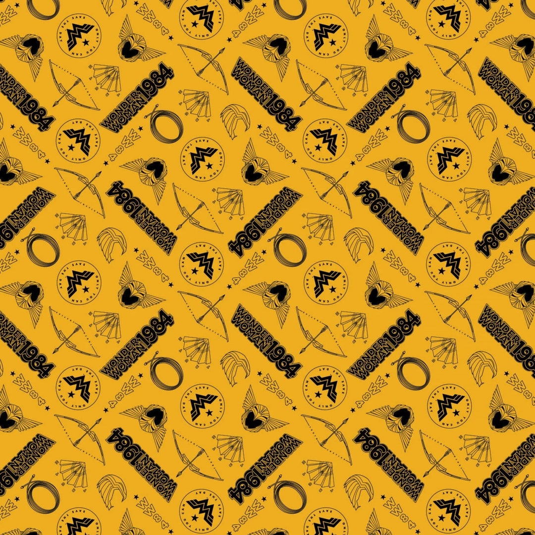 DC Comics Fabric Wonder Woman 1984 Tossed Icon in Yellow Premium ...
