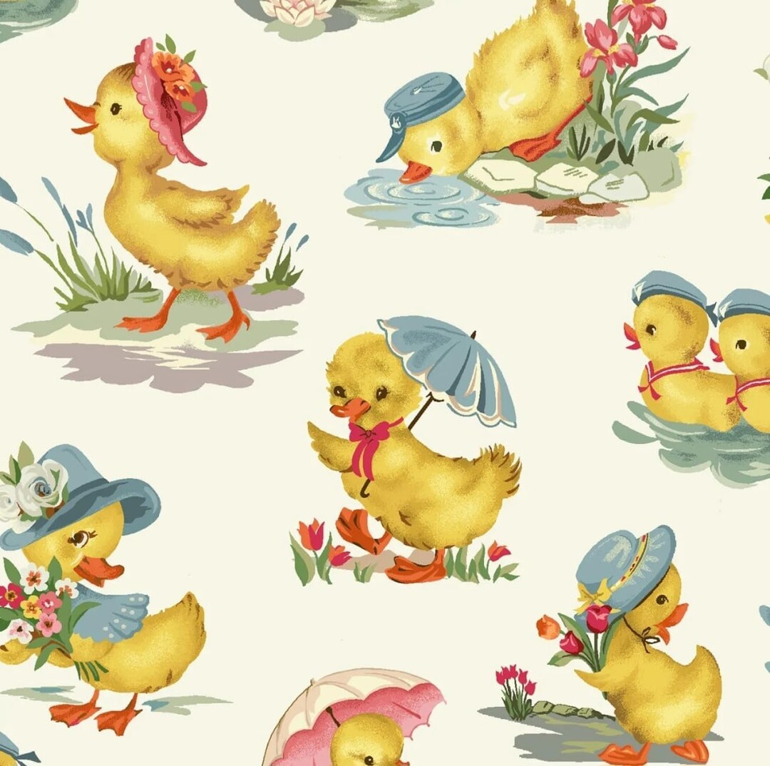 Little Darlings Springtime Playful Ducklings on Cream 100% Cotton ...