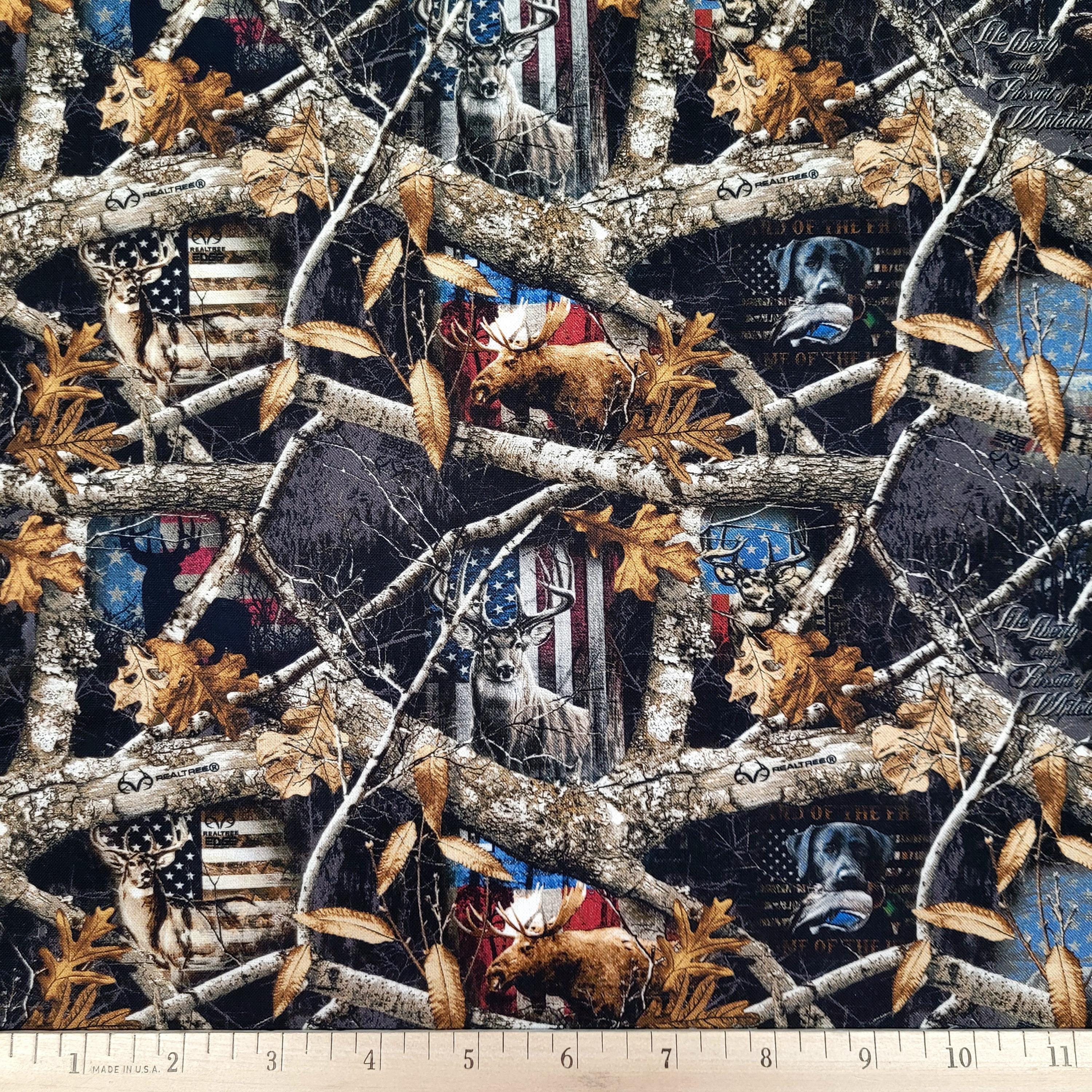 Realtree Fabric Patriotic Labrador & Flag Allover in Black 100% Cotton ...