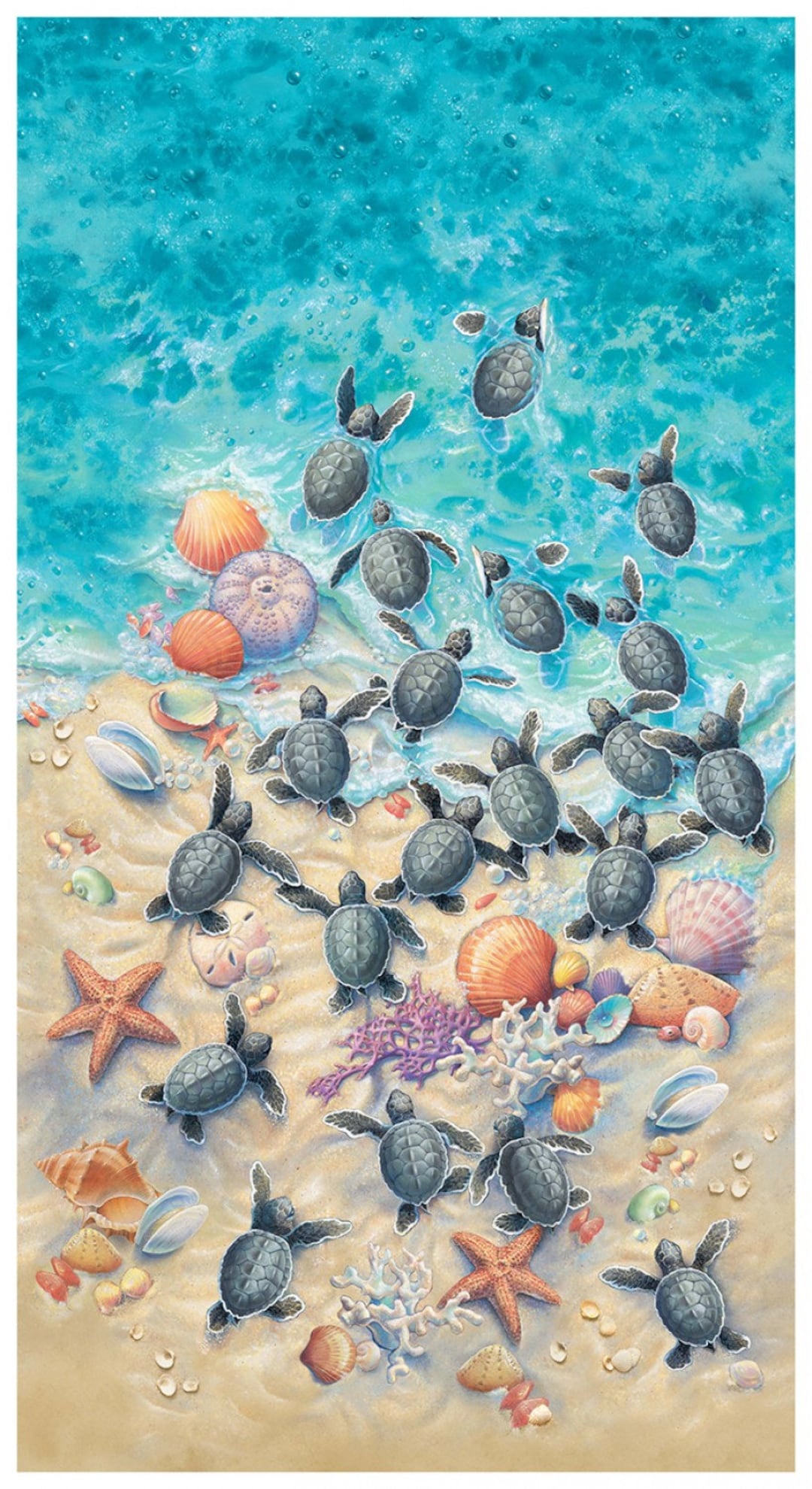 Sea Turtle Race to Safety Panel 24"x43" 100% Cotton From Elizabeth ...