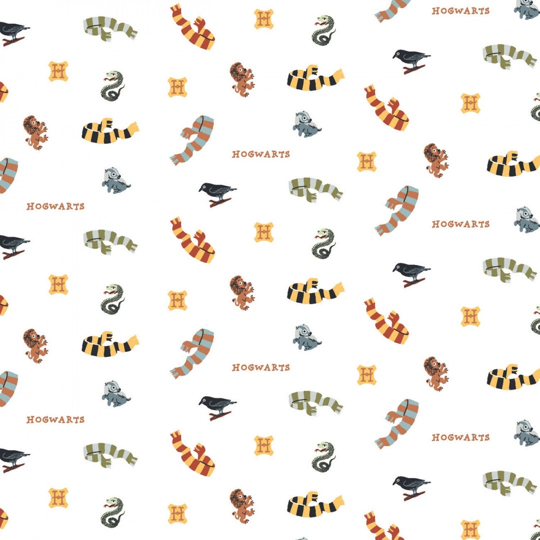 Harry Potter Fabric Hogwarts House Scarves in White Premium Quality 100 ...