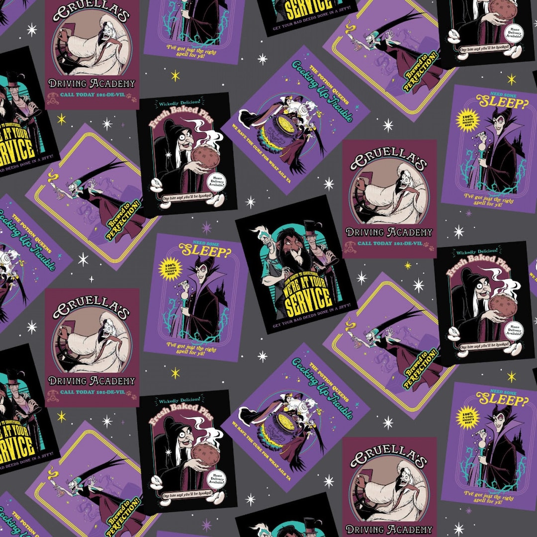 Disney Villains Mayhem Multi Dark Humor Poster Toss in Gray 100% Cotton ...