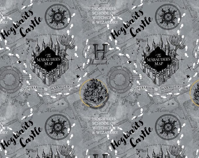 Harry Potter Fabric Hogwarts Marauder's Map Fashion in Gray 100% Cotton ...