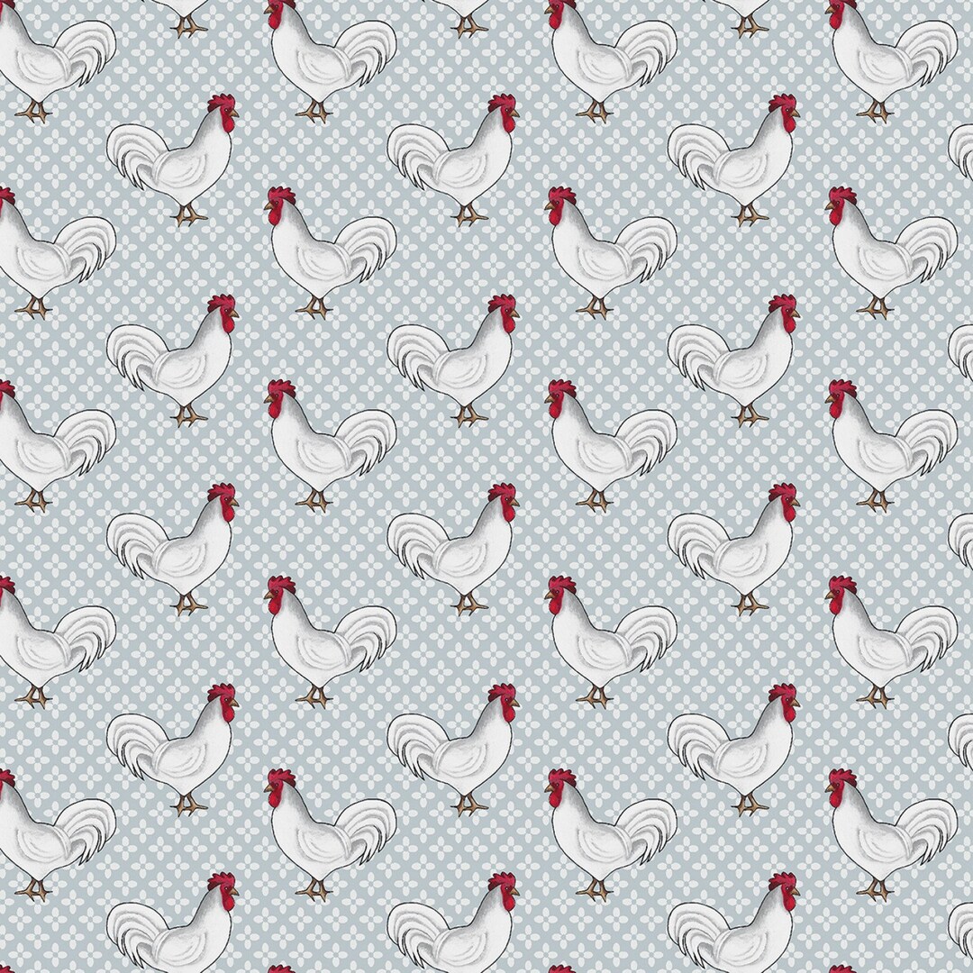 Spring Hill Farm Roosters in Gray 100% Cotton Fabric From Benartex - Etsy
