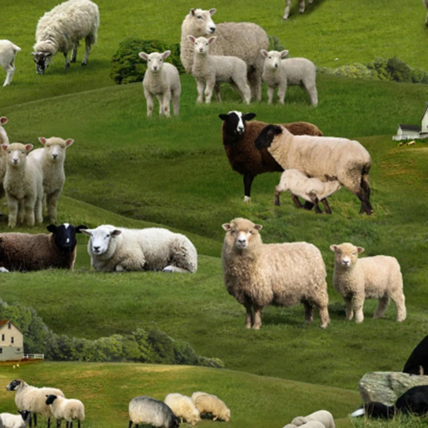 Sheep Fabric Farm Animals Sheep in Multi Premium Quality 100% Cotton ...